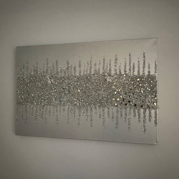 Pink Silver Glitter Painting, Pink Wall Art, Silver Decor, Shiny Wall ...