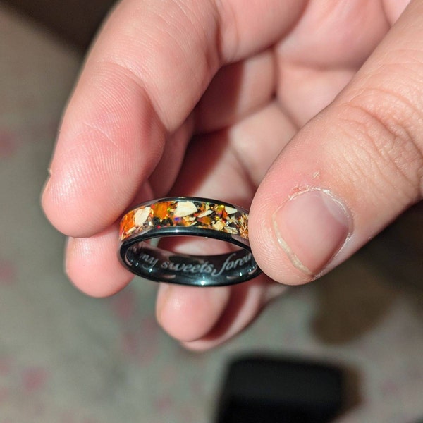 Black Meteorite Ring With T-rex Bone, Unique Men's Wedding Ring Red - Etsy