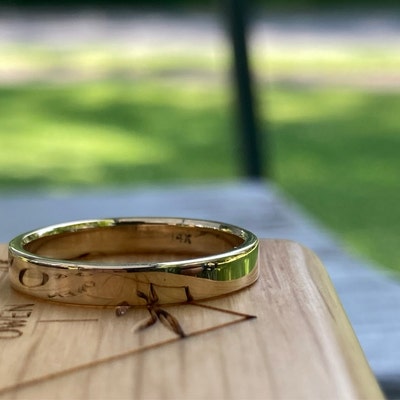 14K Solid Gold Wedding Ring 3mm Flat Rectangle Ring Straight - Etsy