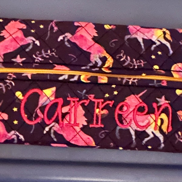 Personalized Pencil Pouch Girls Zippered Case Girly Artsy Accessory ...
