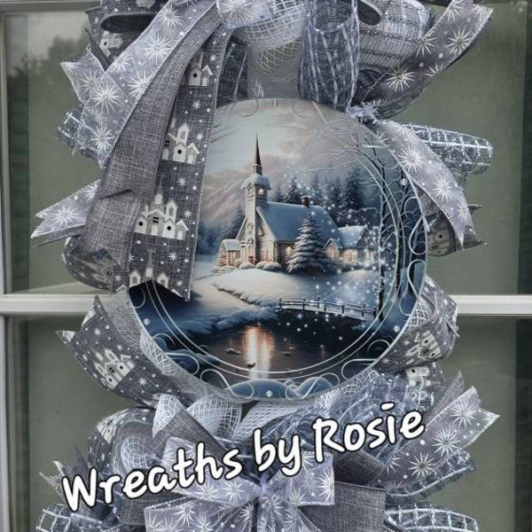 Round Winter Church Wreath Sign, Metal Wreath Sign, Home Decor, Door ...