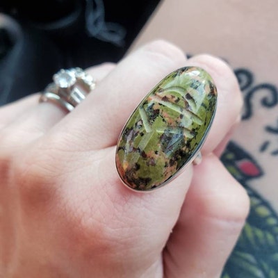 Epidote Sterling Silver Genuine Stone Scarab RING - Etsy