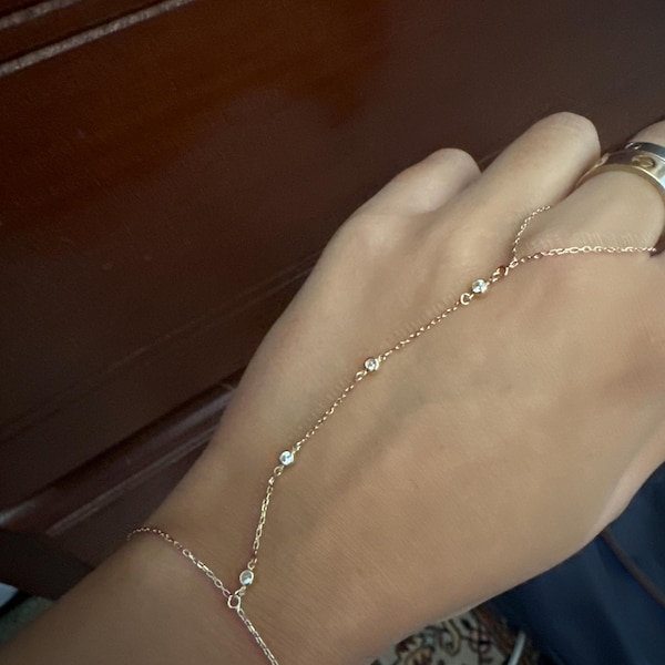 14K 18K Solid Gold Diamond or Cubic Zirconia Slave Bracelet, Solid Gold ...