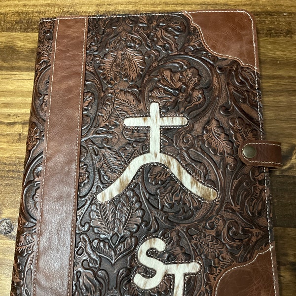 Tooled Leather Cross, Ear Tag or Cowhide Shape With Leather Backing Key ...