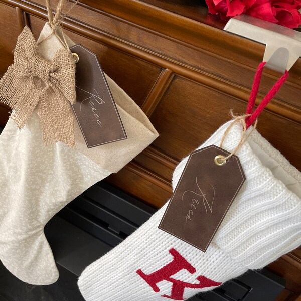 Stocking Name Tag || Faux Leather Gift Tag Gift Box Label Custom Name ...