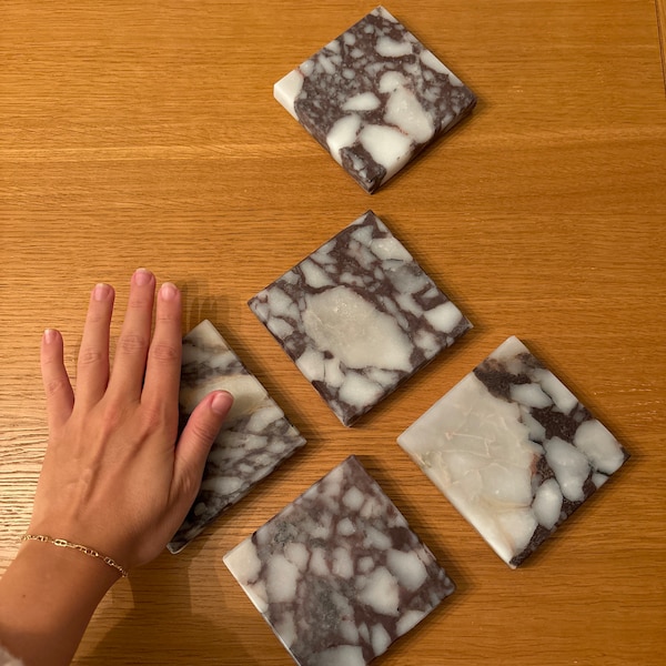 Calacatta Viola Set of 2-4-6 SQUARE Coasters, Italian Marble 100% ...