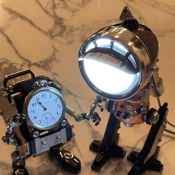 Handcrafted Robot Lamp: Fully Poseable Desk Light, Retro-steampunk ...