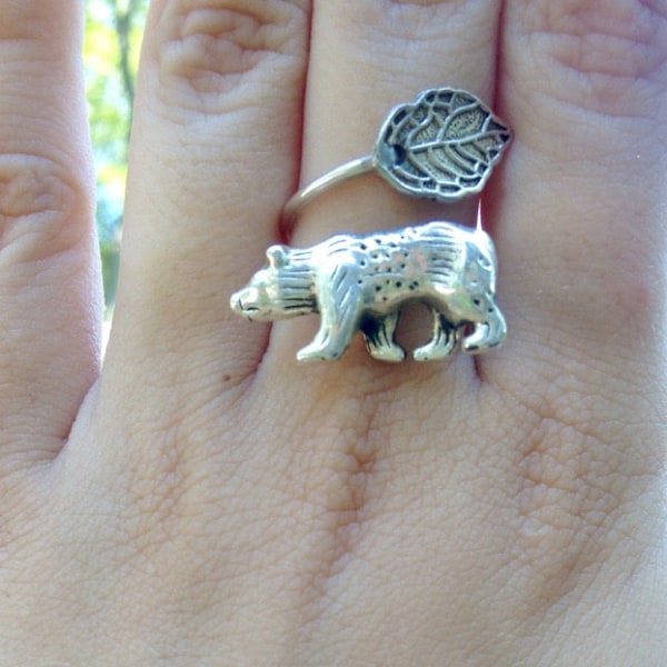 Silver Bear Ring Wrap Style, Adjustable Ring, Animal Ring, Silver Ring ...