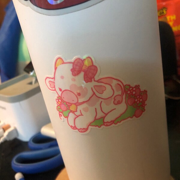 Strawberry Cow - Holographic Vinyl Sticker - Etsy