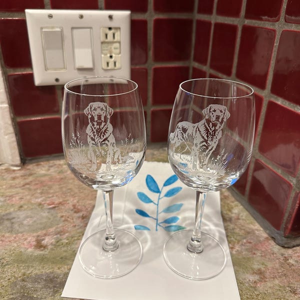 Golden Retriever Dog Crystal Wine Glass | Etched Engraved Glassware ...