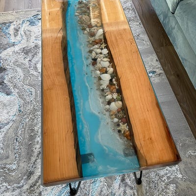 Epoxy Table Live Edge / Shells Decor Table, Live End Table / Coffee ...