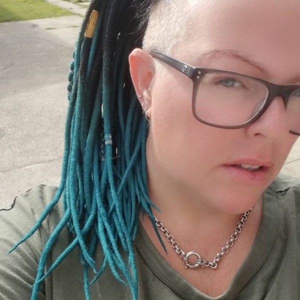 Wool Dreads "midnight" Black Ombre to Dark Cyan Dreadlocks With Gold ...