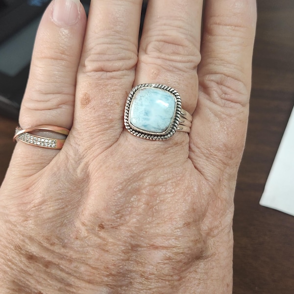 Dominican Republic Larimar Ring, 925 Sterling Silver Ring, Handmade Ring, Square Gemstone Ring ...