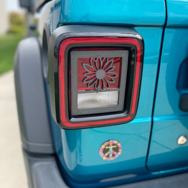 Sun Flower in 3D - Black for Jeep Wrangler JK/JKU/JL Rear Tail Light ...