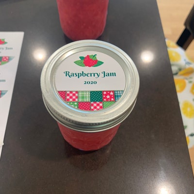 Country Quilt Red Raspberry Canning Jar Labels, Cute Printed Round ...