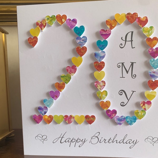 20th Birthday Card - Handmade and Personalised Age 20 Cards for Her ...