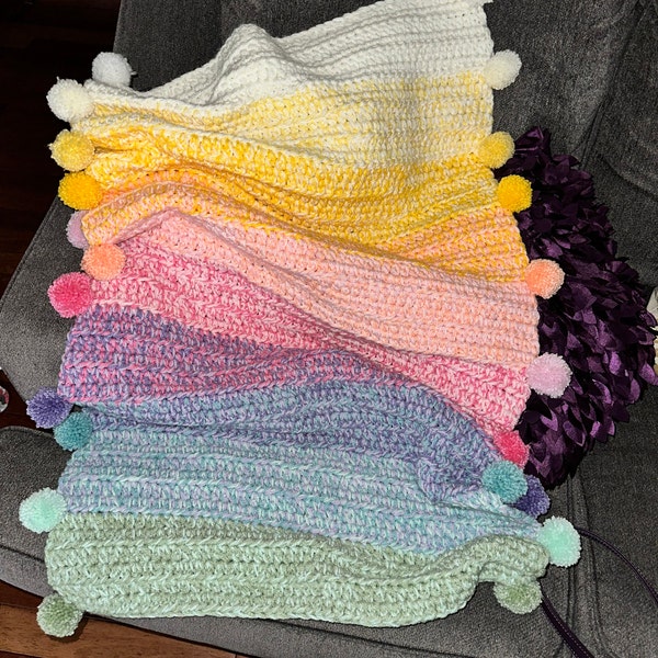 PDF DIGITAL Download-little Gems Craft Shop- 'rainbow Pom Blanket ...