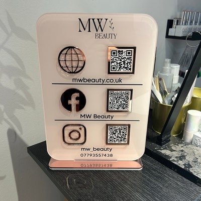 Circular Single QR Code Business Social Media Sign & Stand Salon Sign ...