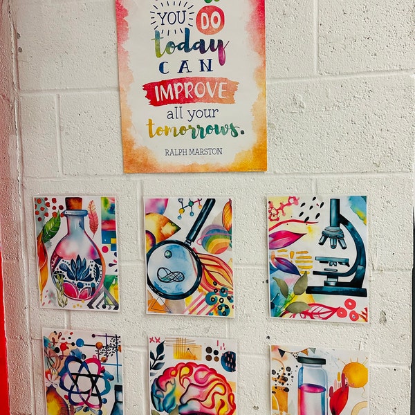 Science Wall Prints, Boho Watercolor Prints, Boho Classroom Wall Art ...