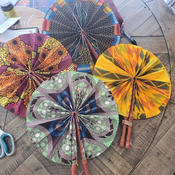 Hand Fan, Africa Fan , Ankara Print, African Print Fans With Leather ...