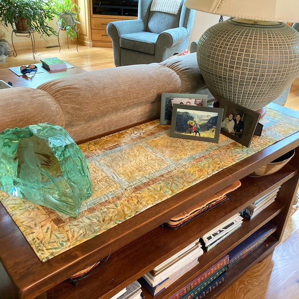 Quilted Batik Table Runner in Earth Tones With Blue, Modern Quilted ...