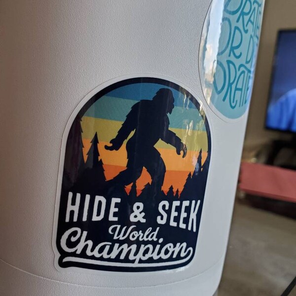 Bigfoot Hide & Seek Champion, Waterproof Vinyl Sticker, UV Resistant ...