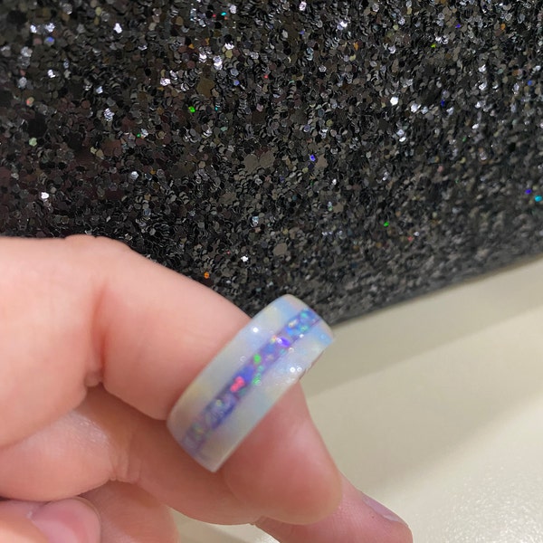 Unicorn Poop Ring With Opal Inlay - 6mm Width - Diamond Dust Ring ...