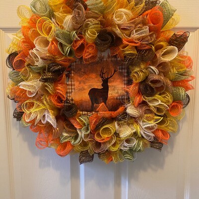 Welcome Wreath Sign Man Cave Sign Deer Sign Fall Decor Round Sign Metal ...