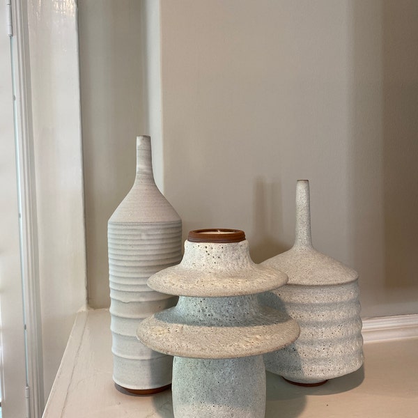 5 Rustic Modern Stoneware Mini Bud Vases With Crater White Matte Glaze ...