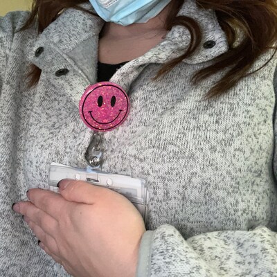 Smiley Badge Reel / Neon Smiley Face / ID Holder / Nurse Badge/ Name ...