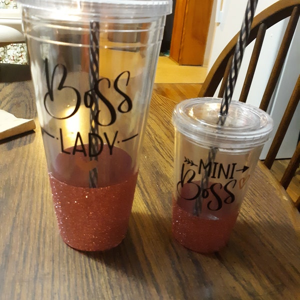 Boss Lady and Mini Boss Tumbler Set | Mommy and Me Set | Glitter Dipped ...