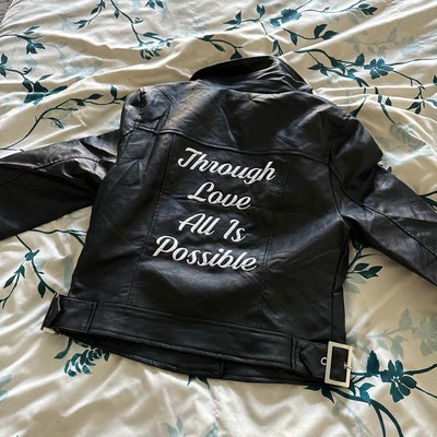 CUSTOM TEXT Black Leather Crop Jacket Personalize Black Moto Faux ...