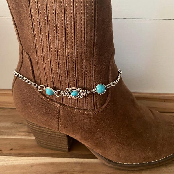 Boho Turquoise and Silver Fancy Scrolled Boot Jewelry Cowboy Boot ...