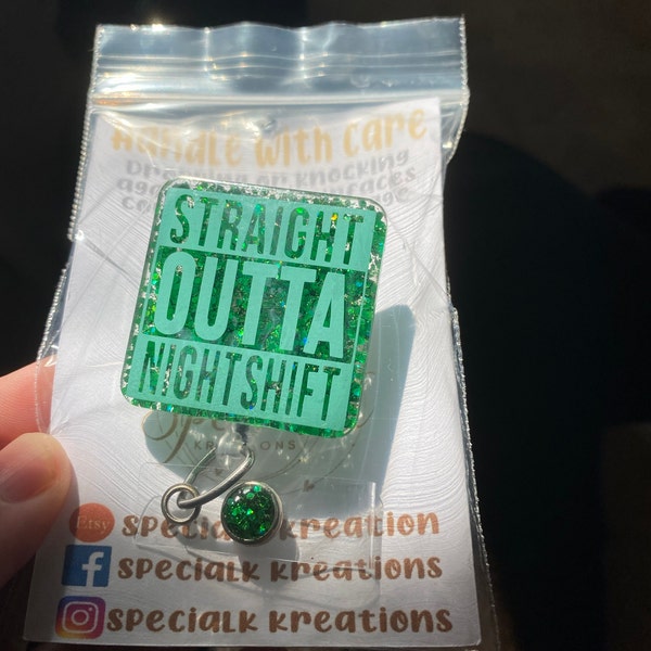 Night Shift Badge Reel, Work ID Holder, Glitter Badge Holder, Funny ...