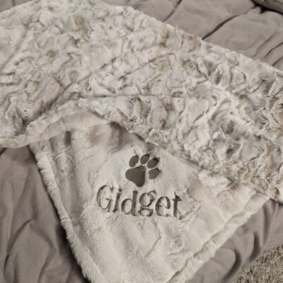 Ivory Embossed Paw With Minky Back Personalized Paw Print Blanket, Paw ...