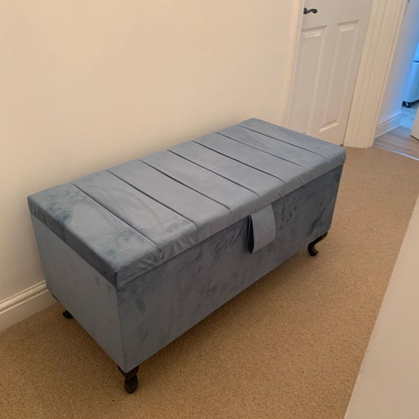 Ottoman Storage Box Engineered Wood Panel Style Luxurious Plush Velvet ...