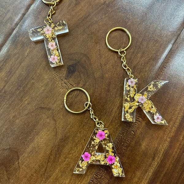 Custom Handmade Flower Resin Letter Keychain | Assorted Colors | School ...