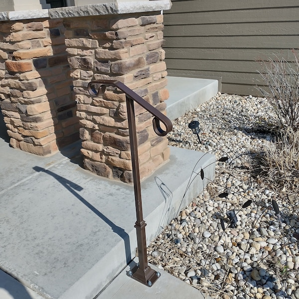 Handcrafted Steel Single Post Handrail, Flat Bar Top, Hardware Included ...