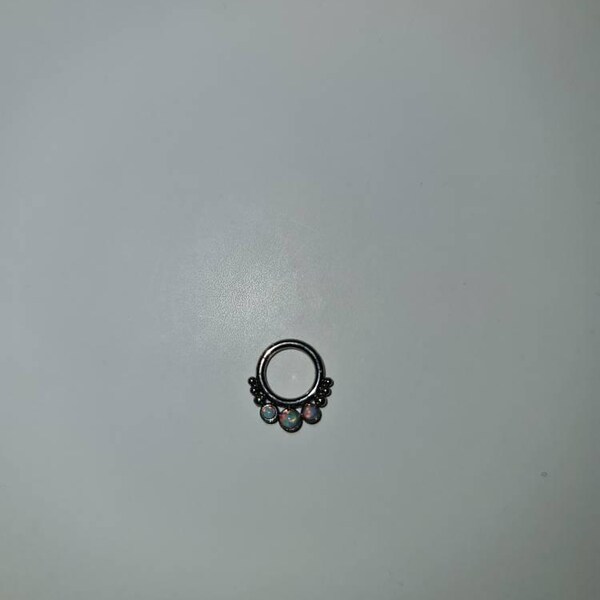 Silver Septum Ring With Abalone Shell, Boho Tribal Piercing Ring 1mm ...