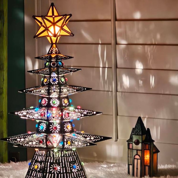 Tin Punched Handmade Star Tree Topper Handmade Brown With Clear Marbles ...