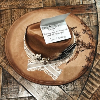 Tyler Childers Custom Hand Burned Wide Brim Fedora Hat Floral, Flowers ...