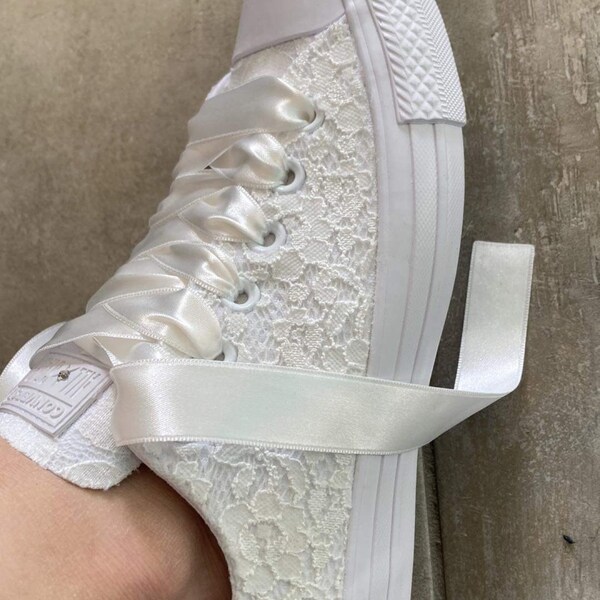 Ivory Lace Sneakers for Bride, Bridal Trainers, Low Top White ...