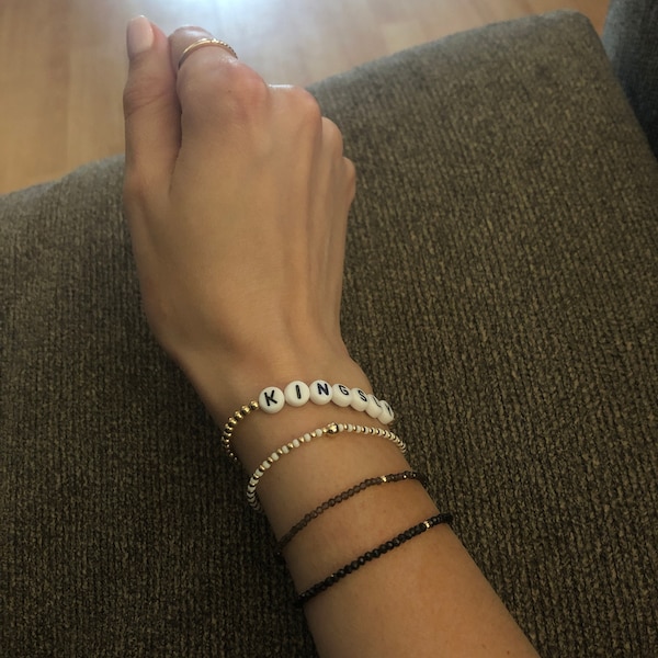 Black Spinel Stretch Bracelet, Ultra Delicate Faceted Tiny Beads ...