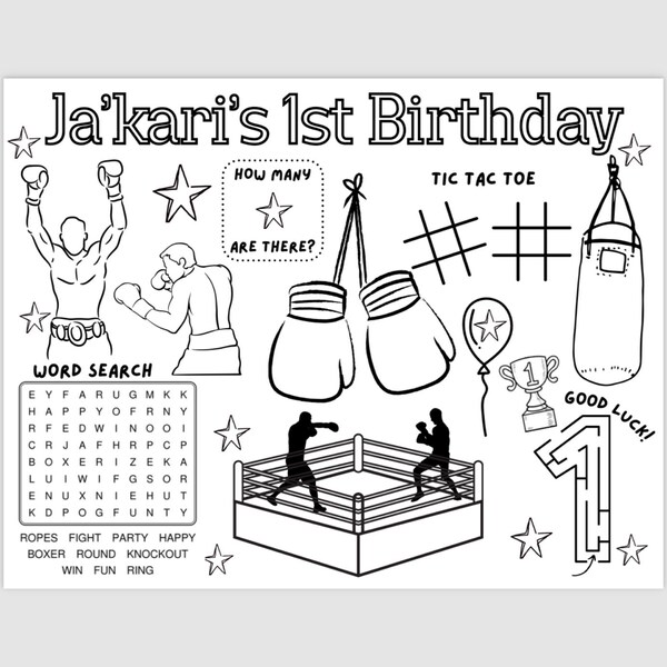 Boxing Birthday Party Activity Sheet | Boxer Themed Party Placemat ...