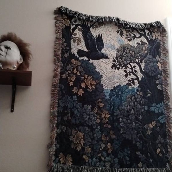 Crowcore Whimsigoth Tapestry Goth Blanket Woven Throw Blanket | Crow ...