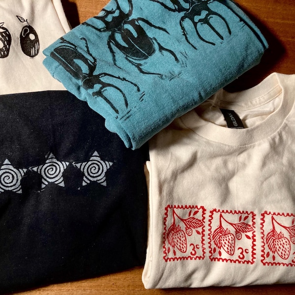 Beetle Blockprint T-shirt With White Ink | Entymology/bug-themed Lino ...