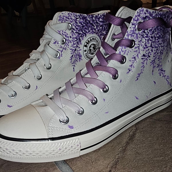 Hand-painted Purple Wisteria Flowers Shoes,draw High Top Sneaker,custom ...