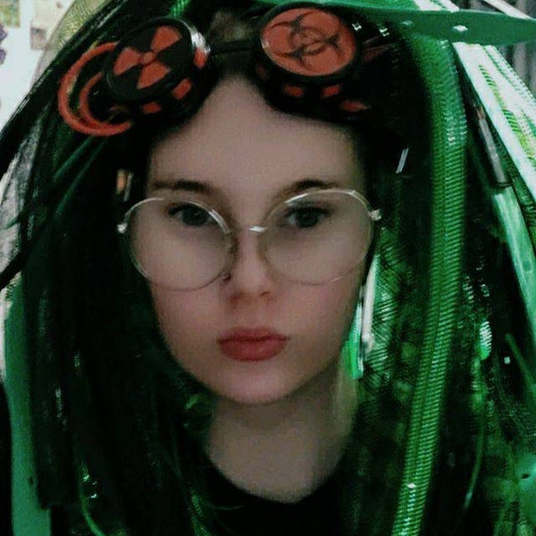 Red and Black Cybergoth Goggles With Custom Lens Sign Eyeglasses ...