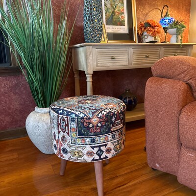 Round Pouf Stool, Bedroom Pouf, Footstool Ottoman, Tufted Stool, Piano ...