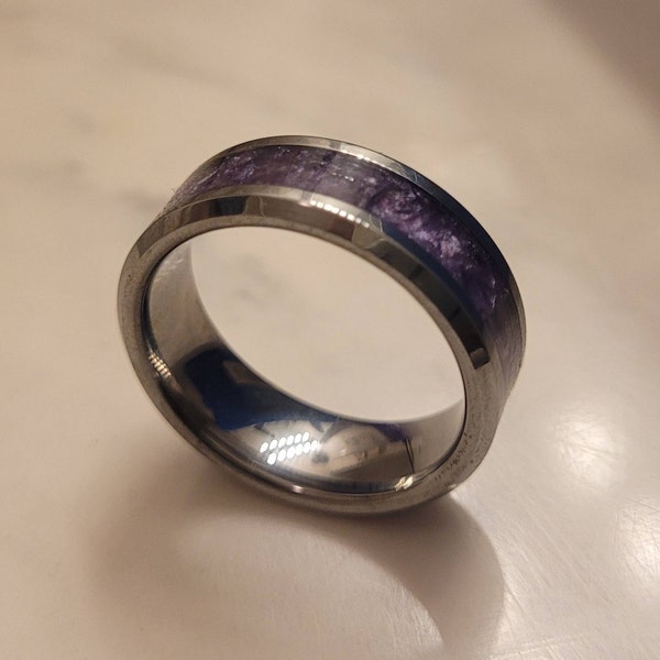 Black Ceramic Galaxy Glow Ring, Black Ring With Glowing Galaxy Inlay ...
